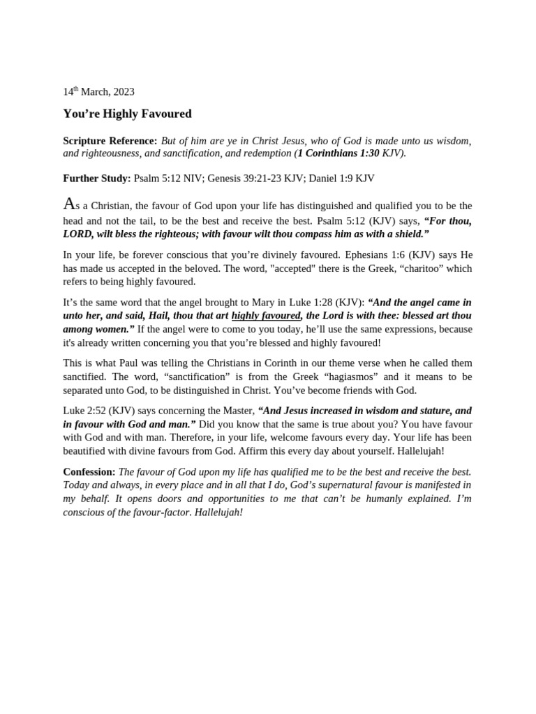 You'Re Highly Favoured | PDF