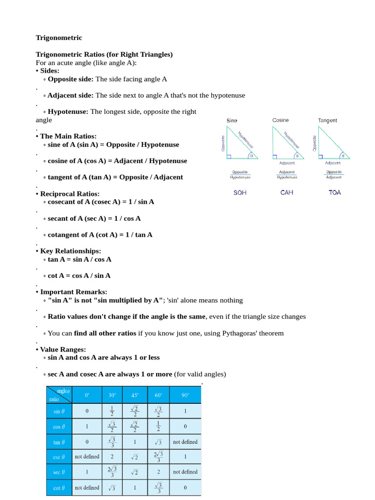 Trigonometric Ratios and Applications | PDF | Trigonometric Functions ...