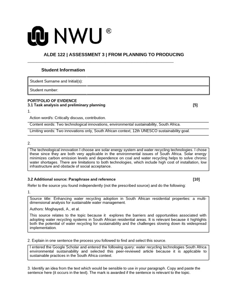 Assessment 3 Worksheet | PDF | Sustainability | Renewable Energy