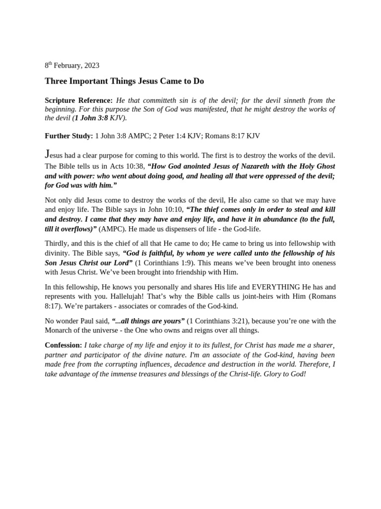 Three Important Things Jesus Came To Do | PDF