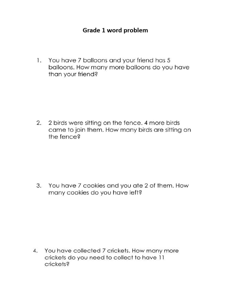 Grade 1 Menatl Math Word Prblem | PDF
