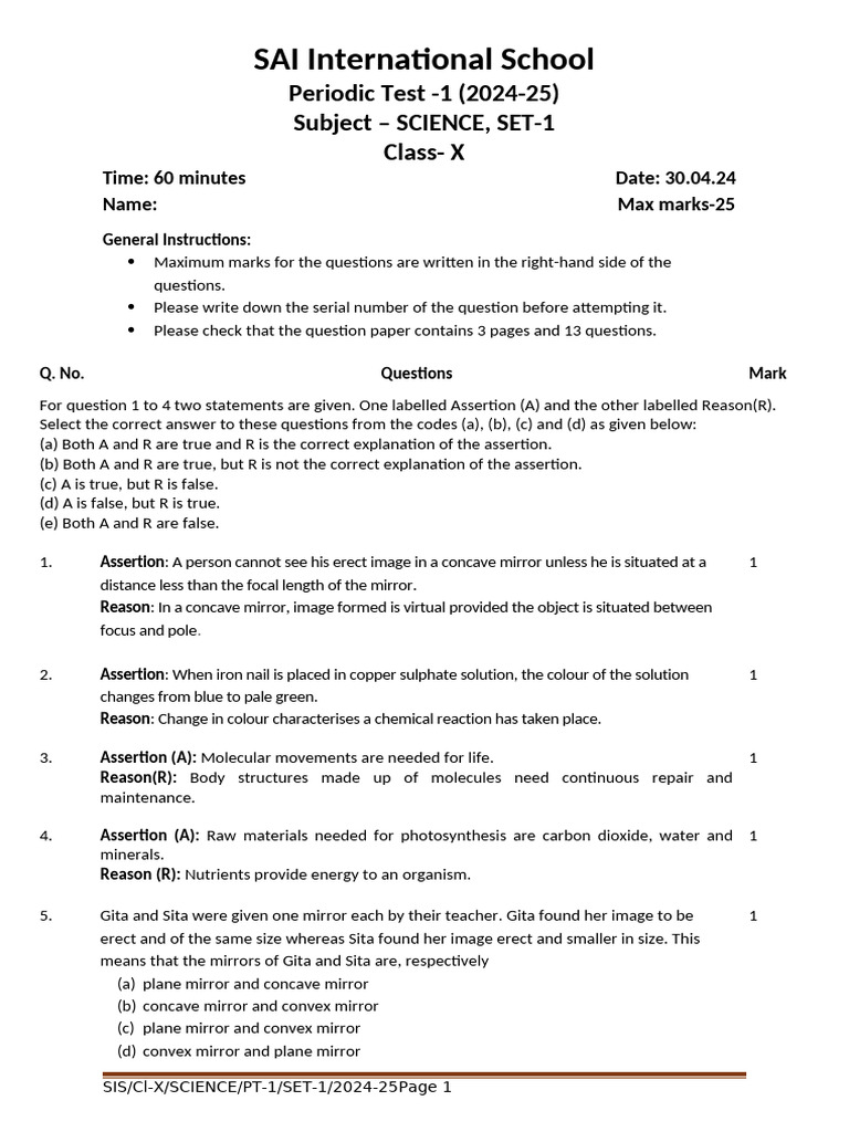 Class X Science Periodic Test 2024-25 | PDF | Photosynthesis ...
