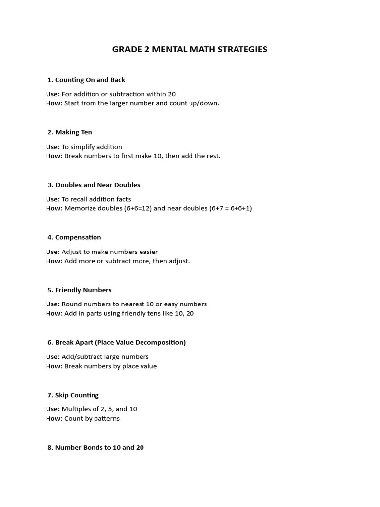 Grade 2 Mental Math Strategies | PDF | Subtraction | Mathematics