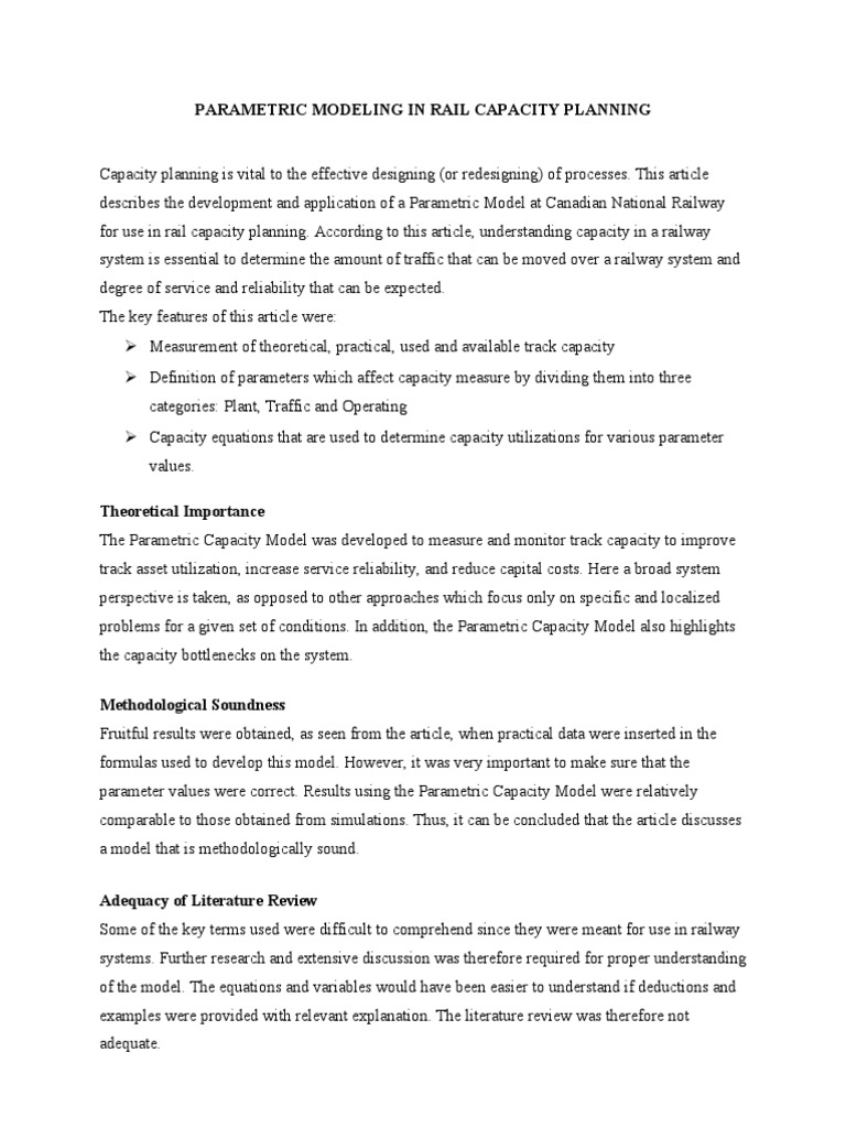 Parametric Modeling in Rail Capacity Planning - Review | PDF ...