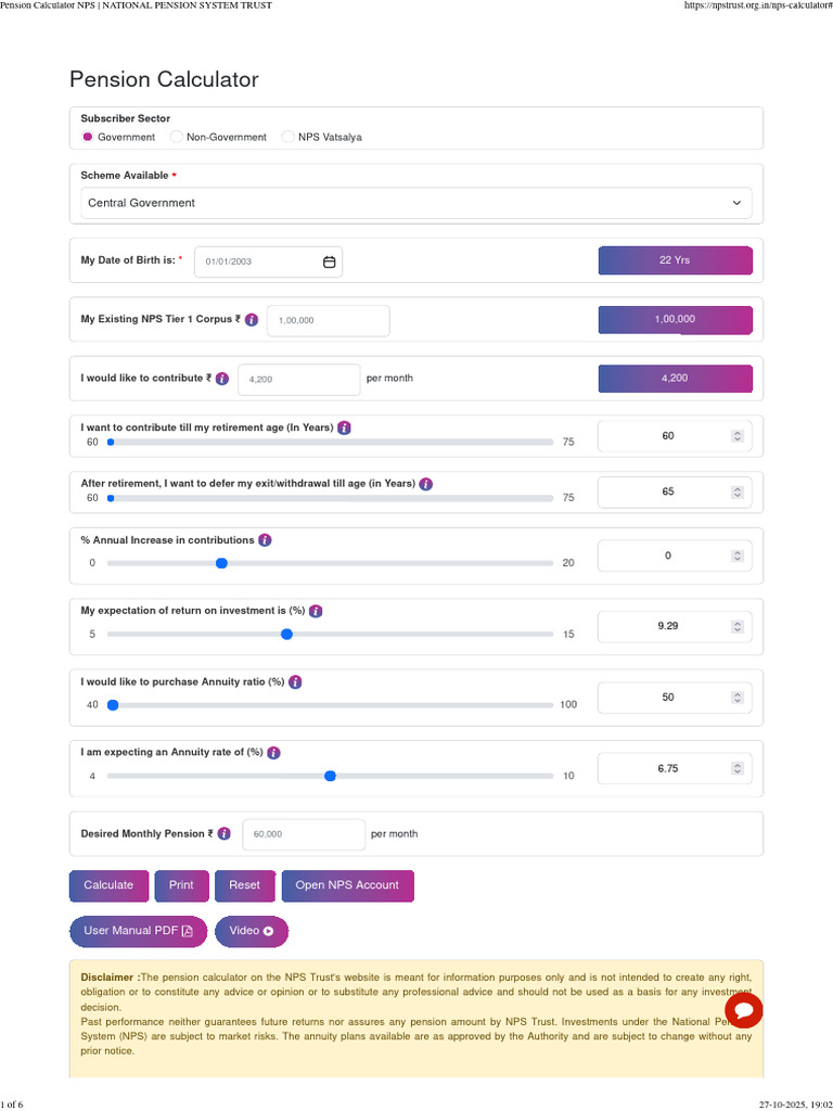 NPS Pension Calculator Tool | PDF | Employee Benefits | Factor Income ...