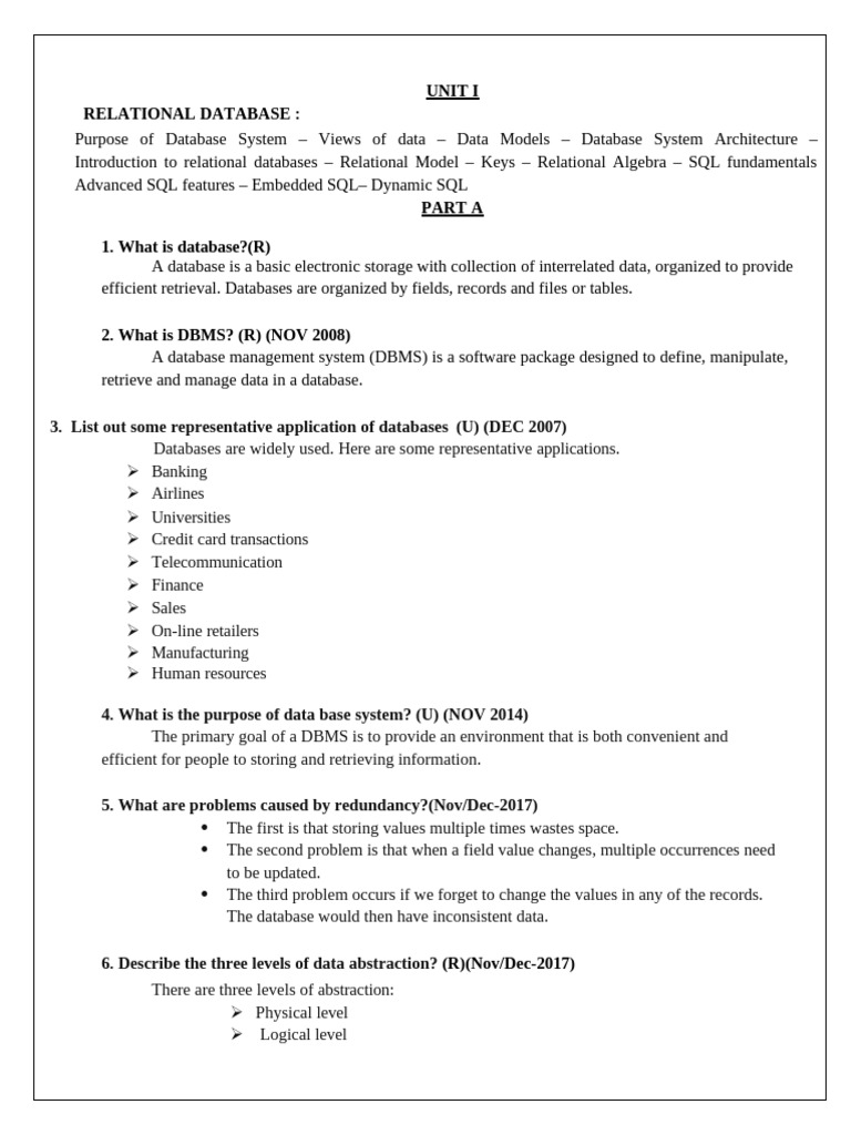 Unit1 DBMS QB | PDF | Databases | Relational Model