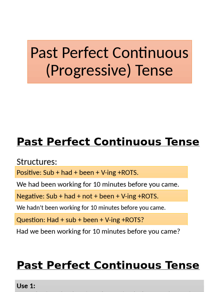 Past Perfect Continuous Tense Guide | PDF