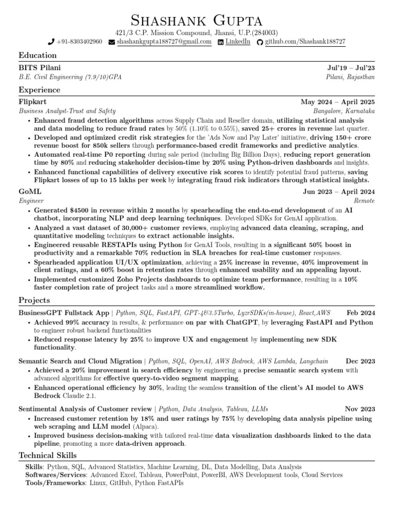 Shashank Gupta Updated Resume | PDF | Python (Programming Language) | Amazon Web Services