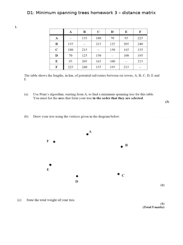 Minimum Spanning Trees Homework 3 - Distance Matrix | PDF