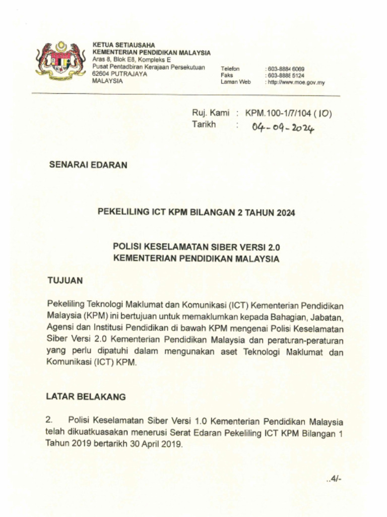 Pekeliling Ict KPM Bil 2 Tahun 2024 | PDF