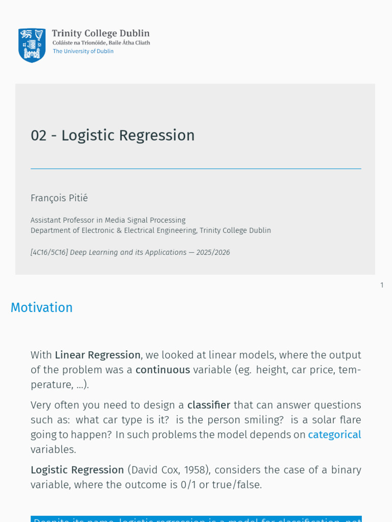 Handout 02 Logistic Regression | PDF | Logistic Regression | Regression ...