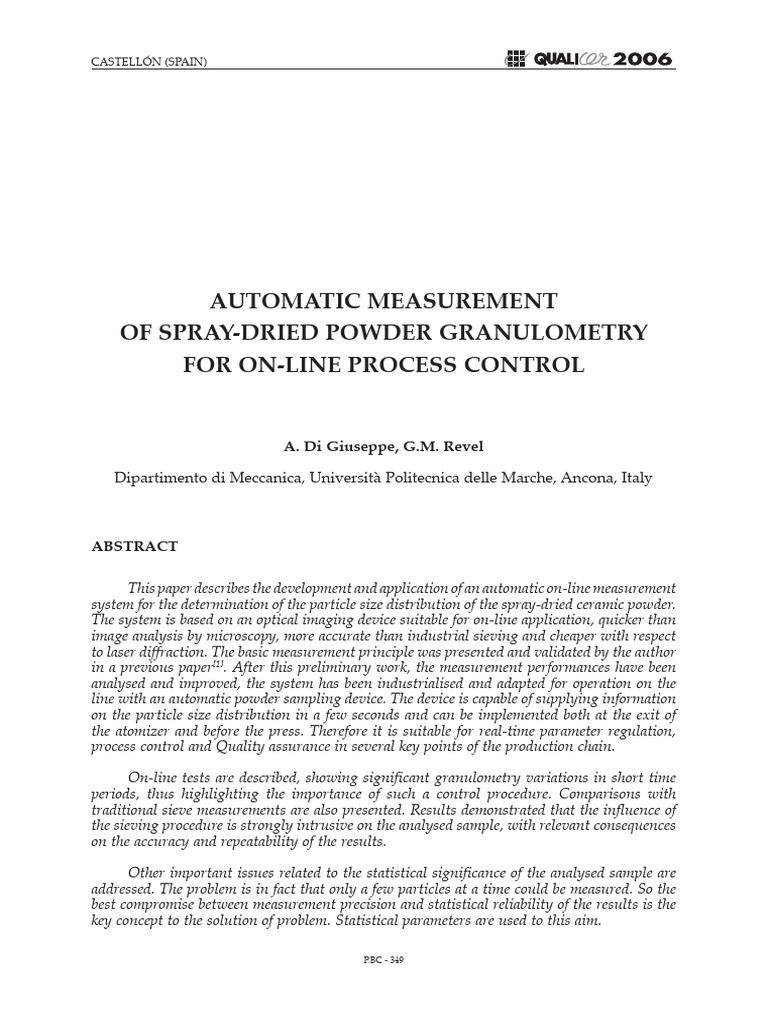 Automatic Measurement of Spray-Dried Powder Granulometry For On-Line ...