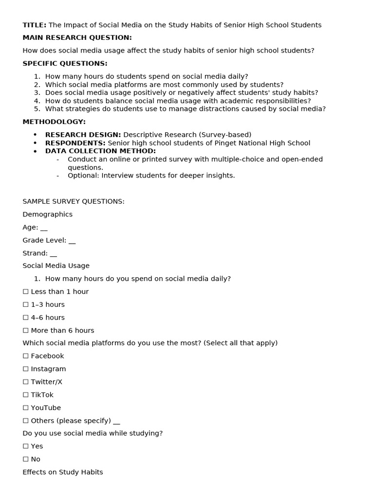 Social Media's Effect on High School Study Habits | PDF