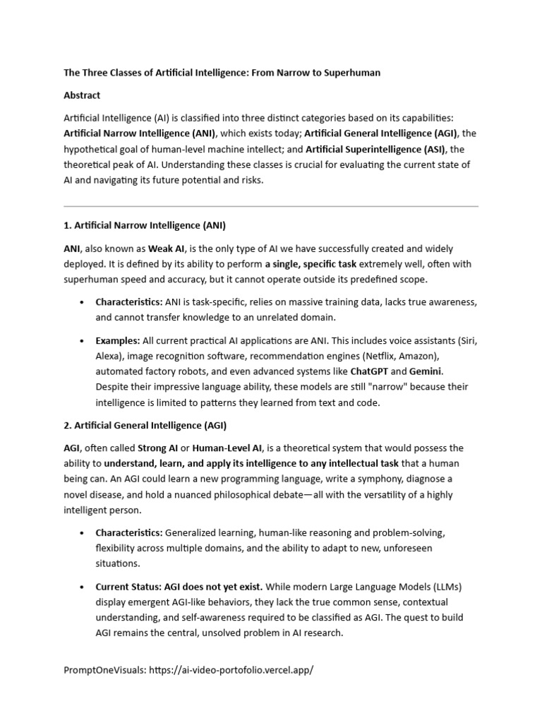 The Three Classes of Artificial Intelligence-From Narrow To Superhuman ...