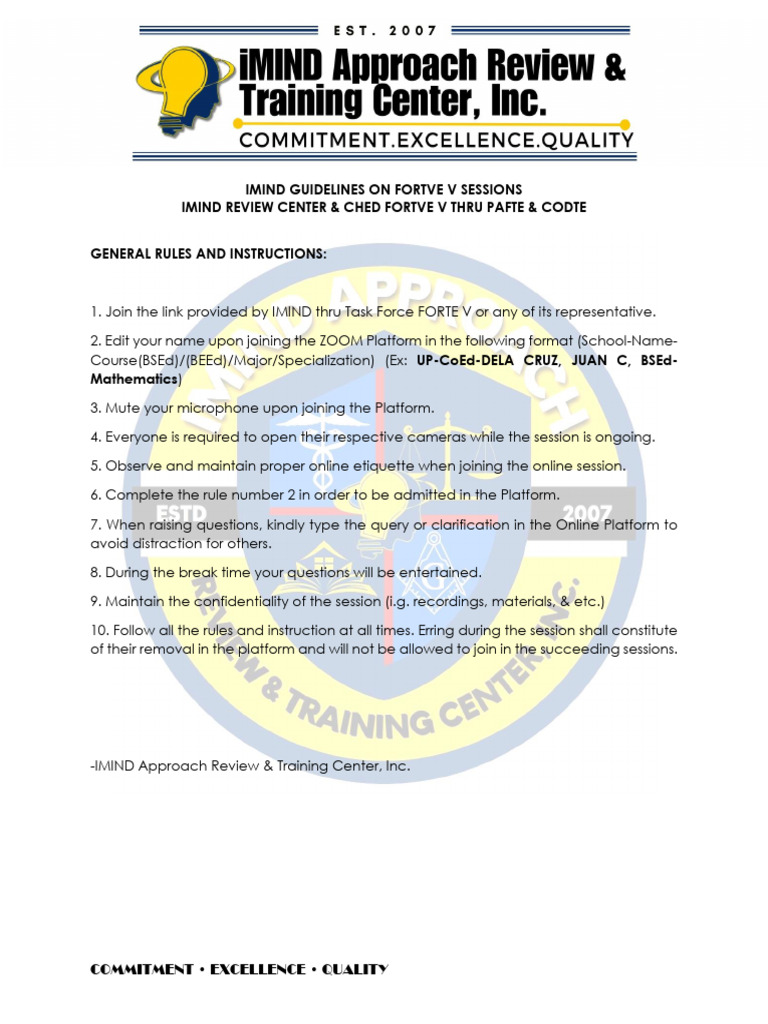 IMIND Guidelines for FortVE V Sessions | PDF