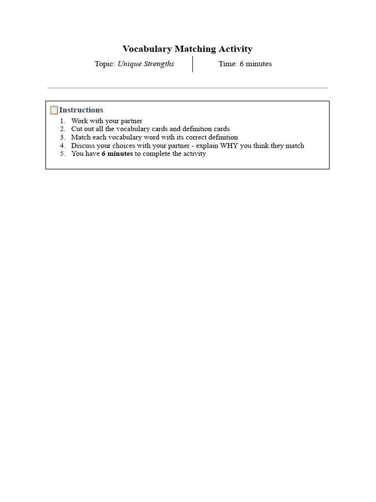 Vocabulary Matching Activity Guide | PDF