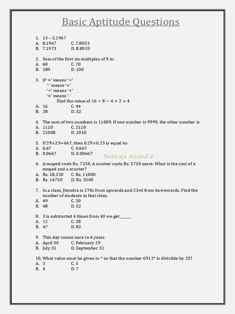 Basic Aptitude Questions 4 | PDF