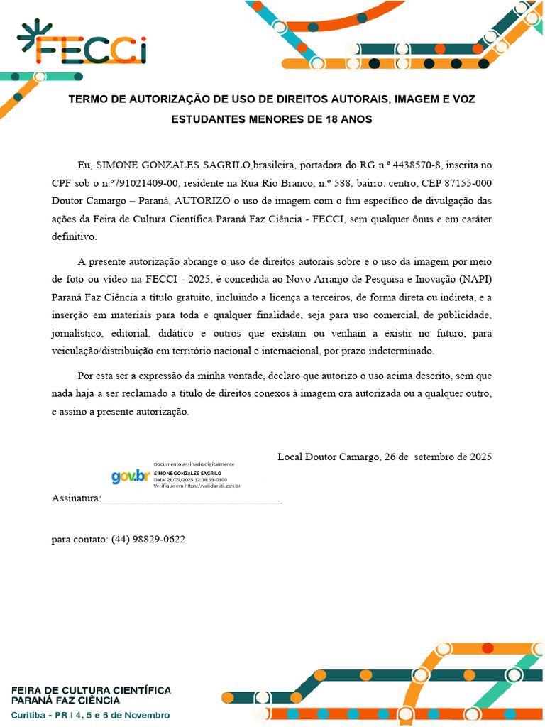 Autorização de Uso de Imagem FECCI 2025 | PDF