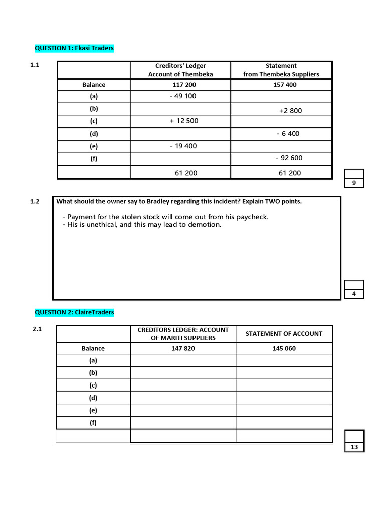 Grade 11 Accounting: Creditors Reconciliation Guide | PDF | Accounting ...