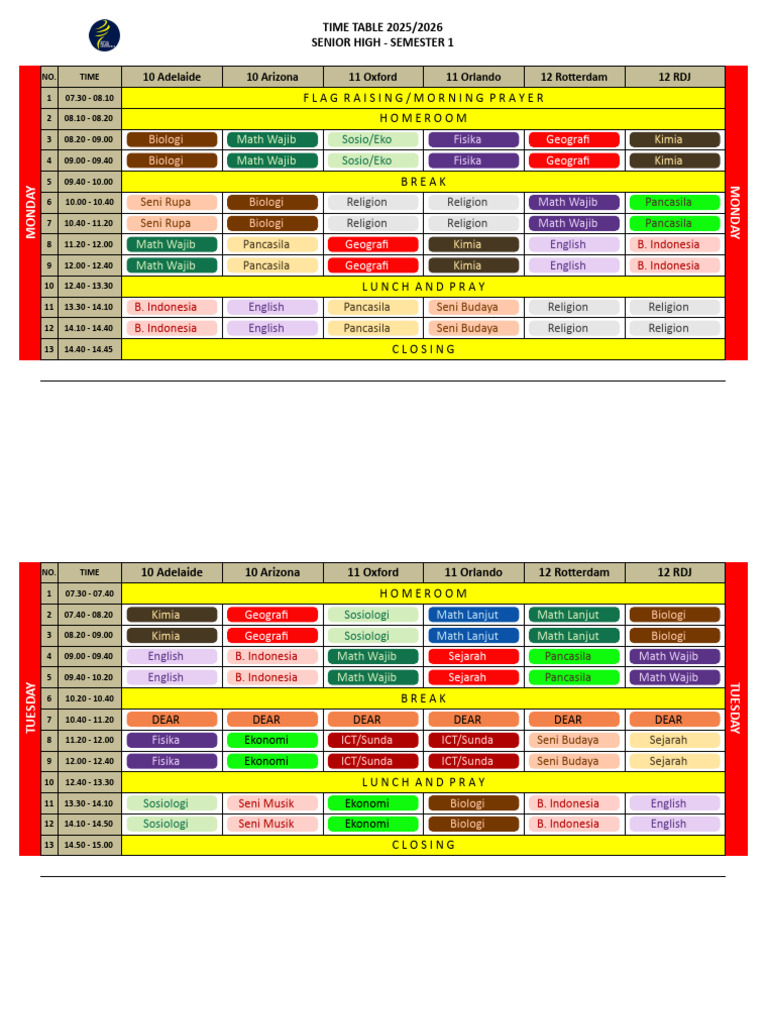 Time Table Sma 21-25 Juli | PDF