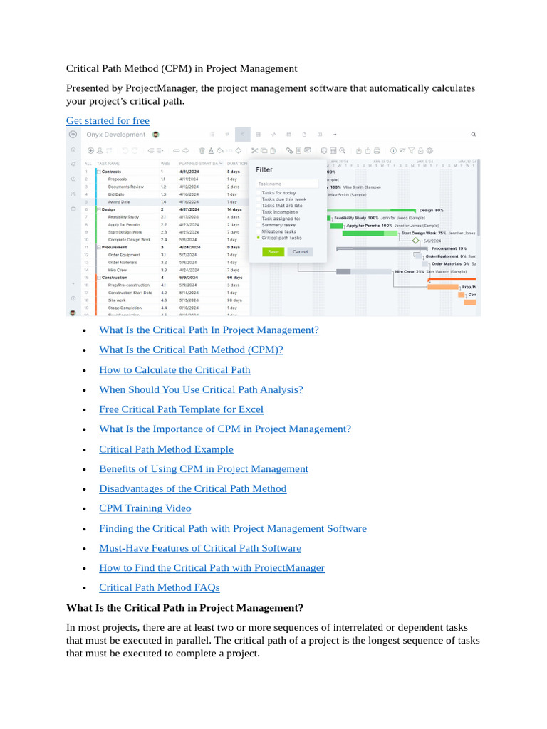 Critical Path Method in Project Management | PDF | Project Management ...