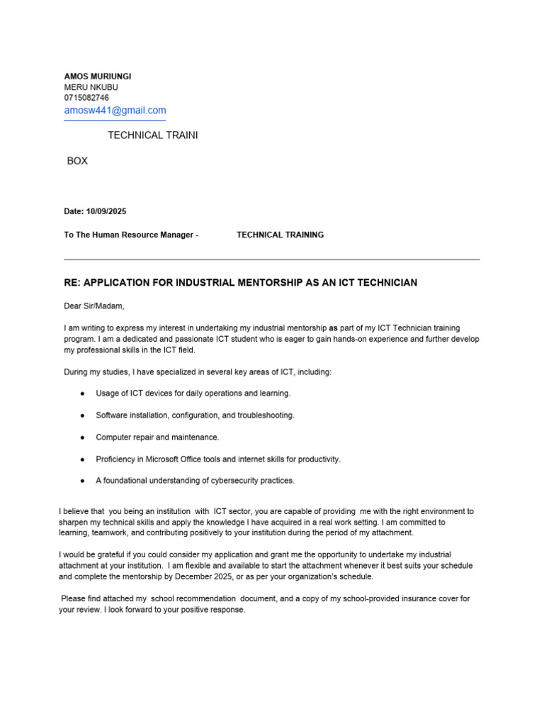 Pamoja Aplication Letter AMOS MURIUNGI | PDF