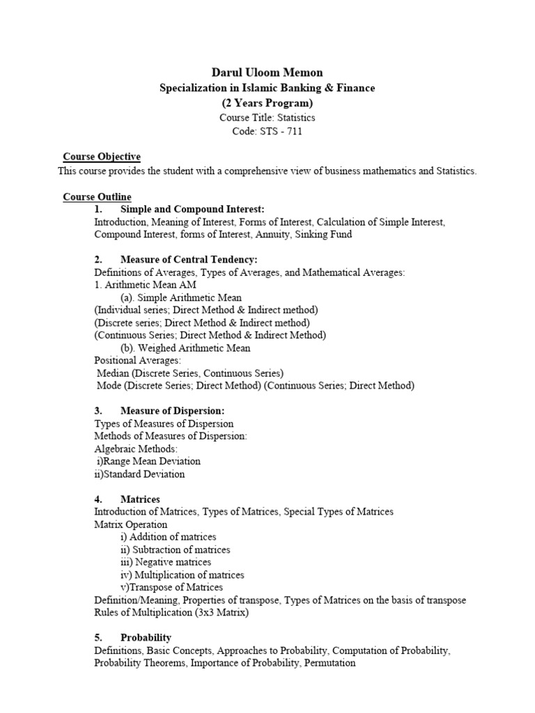 711 Statistics Outline DM (Second Semseter) | PDF | Matrix (Mathematics ...