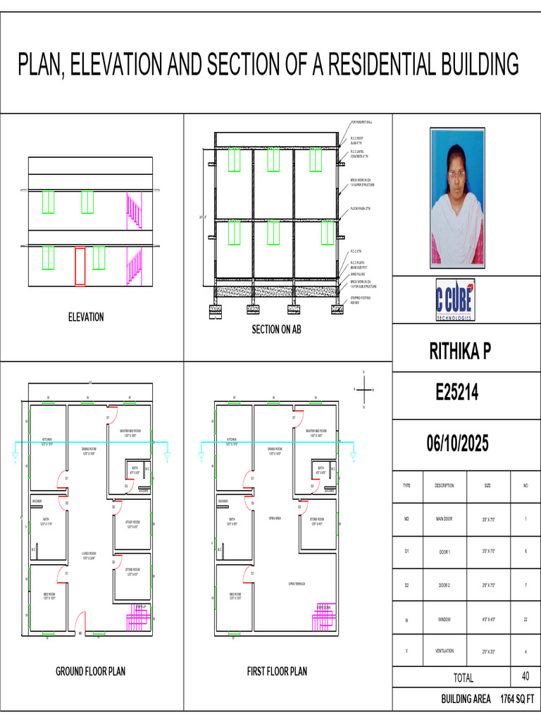 Residential Building Floor Plan Layout | PDF | Civil Engineering ...