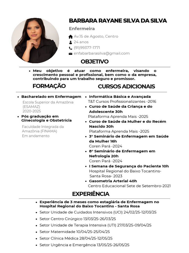Currículo de Enfermeira Barbara Silva | PDF