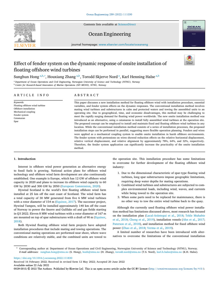Effect of Fender System On The Dynamic Response of Onsite Installation ...