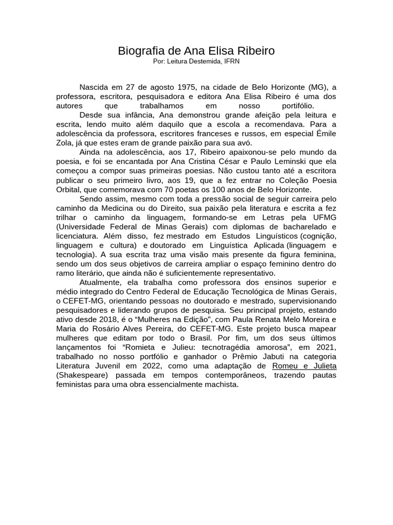 Biografia de Ana Elisa Ribeiro | PDF