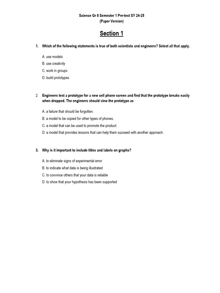 Science GR 8 Semester 1 Pre Test PAPERVERSION SY25 | PDF | Genotype ...