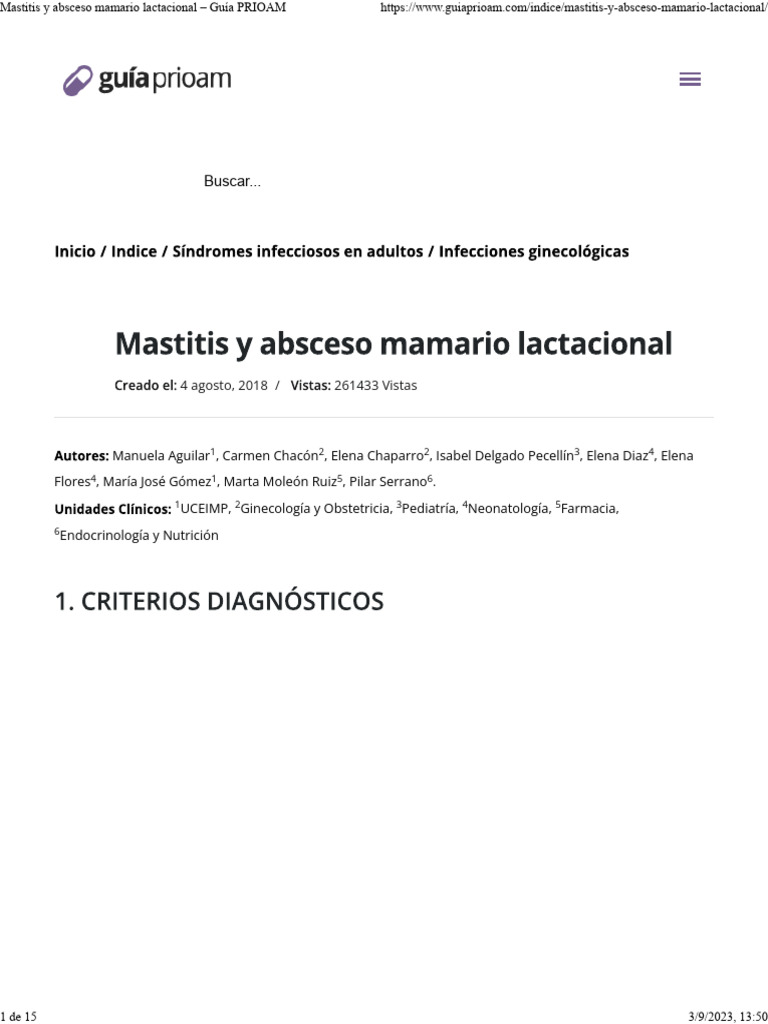 Mastitis y Absceso Mamario: Guía Clínica | PDF | Staphylococcus Aureus ...