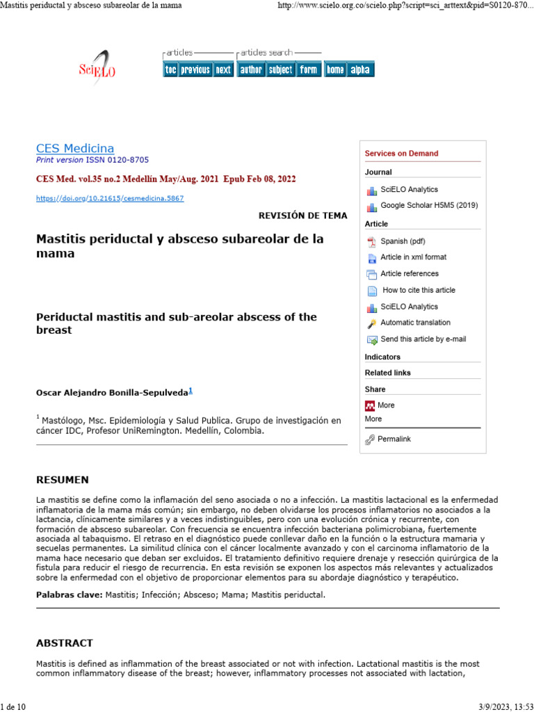 Mastitis Periductal y Absceso Subareolar de La Mama | PDF | Medicina ...