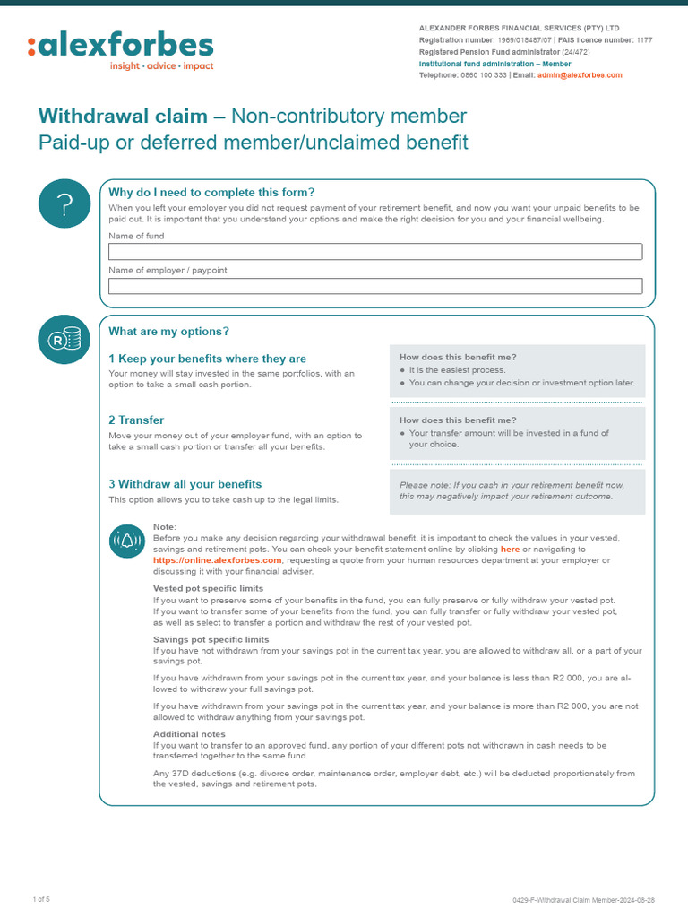 Withdrawal Claim Form Non-Contributory Member (Insti - Fund) | PDF ...