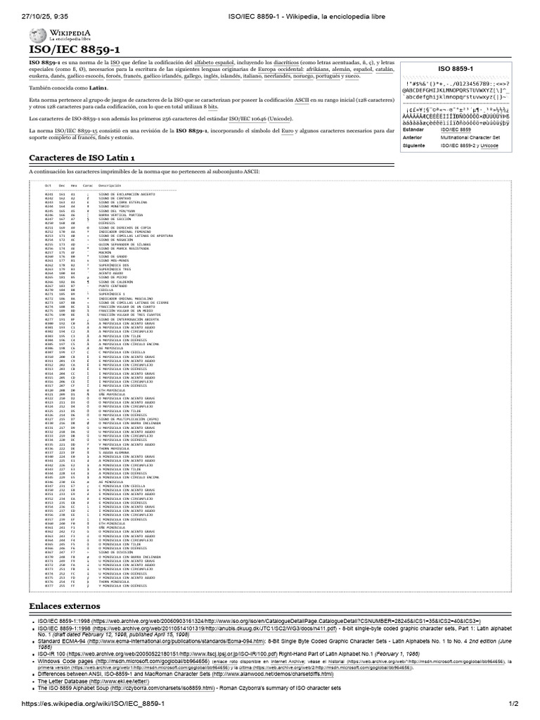 ISO - IEC 8859-1 - Wikipedia, La Enciclopedia Libre | PDF ...
