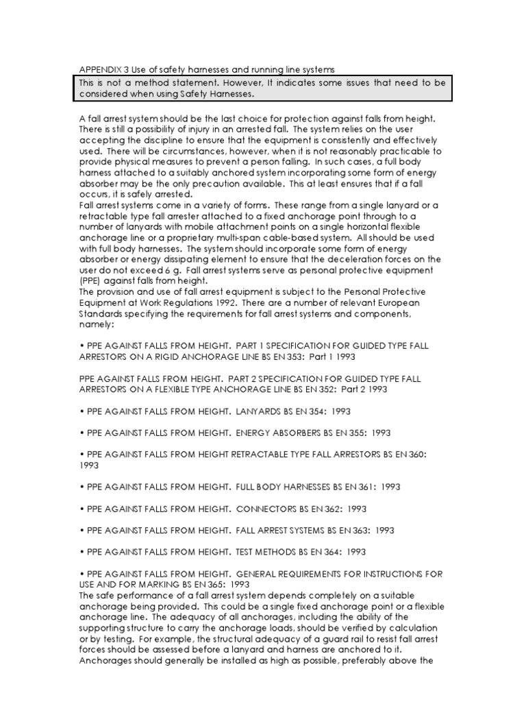 APPENDIX 3 Use of Safety Harnesses and Running Line Systems | Download ...