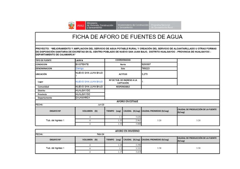 Aforo Capta-01 NSJB | PDF | Hidrología | Tecnología de tratamiento de ...