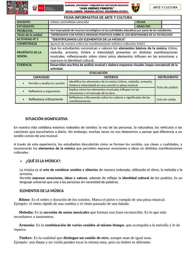 Ficha Informativa Arte y Cultura | PDF | Sonido | Ritmo