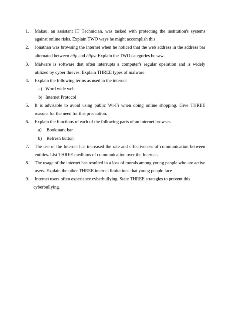 Use of Internet Revision Questions | PDF