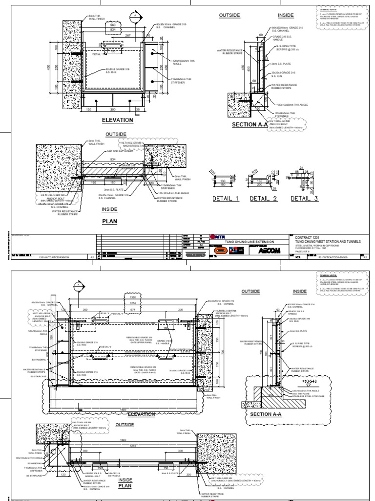 (DHK016) Drawings For Floodgate in TCA (A3) | PDF | Stainless Steel | Steel