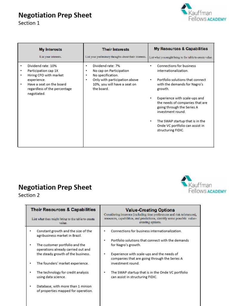 W6 - Negotation Prep Sheet | PDF | Private Sector | Business