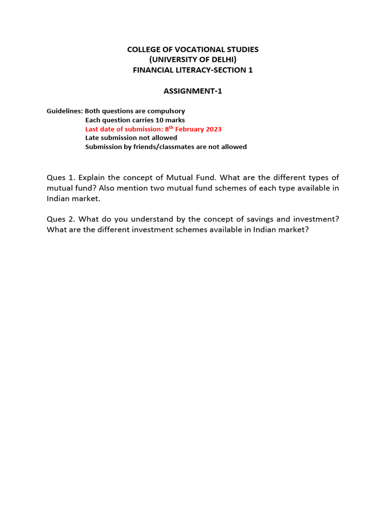 Financial Literacy Assignment Sec 1 | PDF