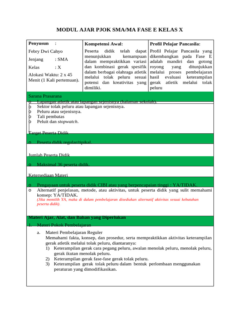 08 MODUL AJAR TOLAK PELURU_27_07_2021_OKEE | PDF
