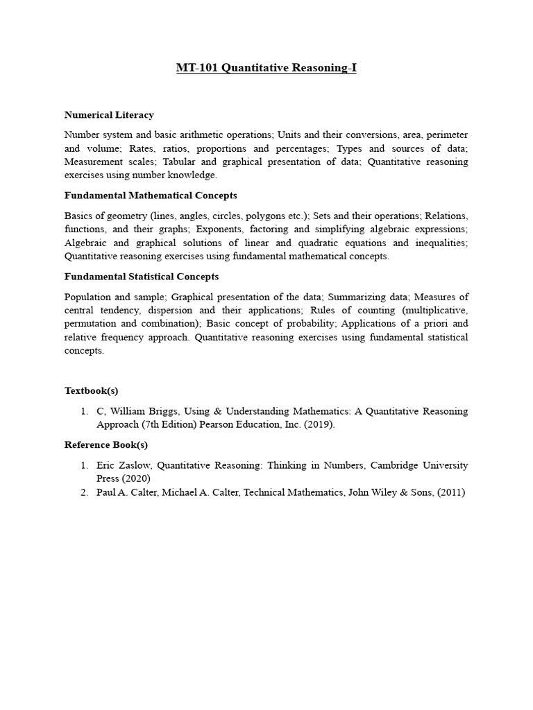 MT 101 Quantitative Reasoning I | PDF