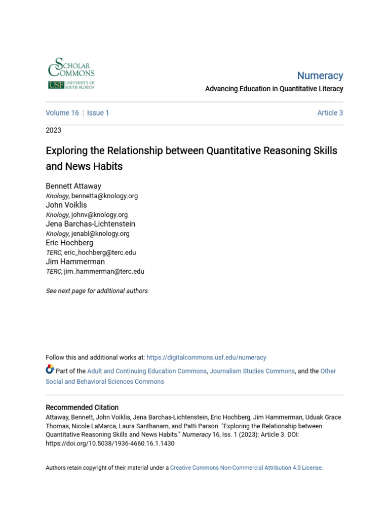 Quantitative Reasoning Skills and News Habits | PDF | Statistics ...