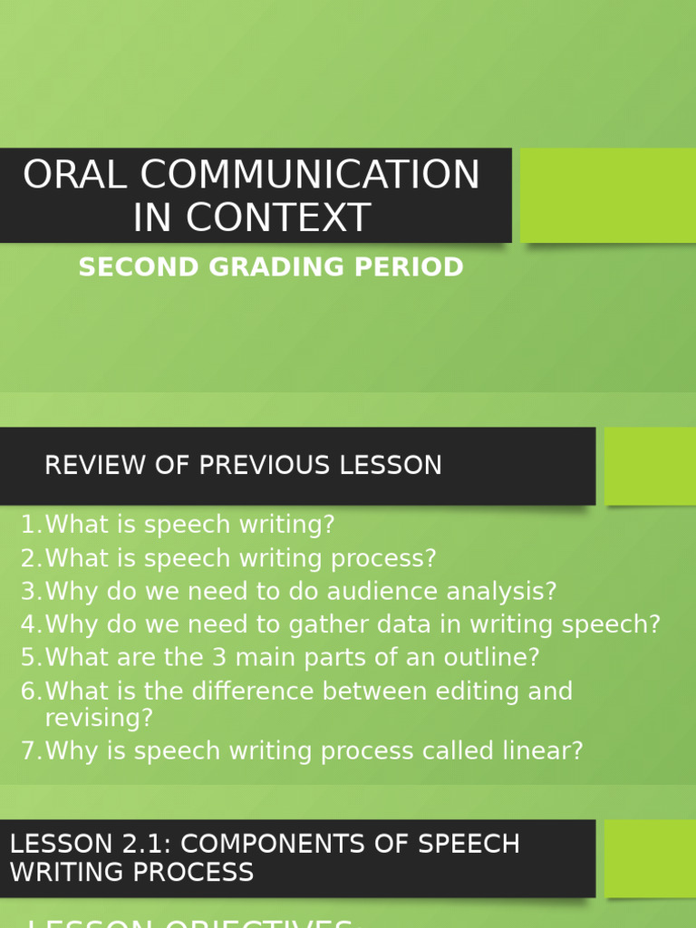 Occ q2 Lesson2.1 Components of Speech Writing Process 1 | PDF ...