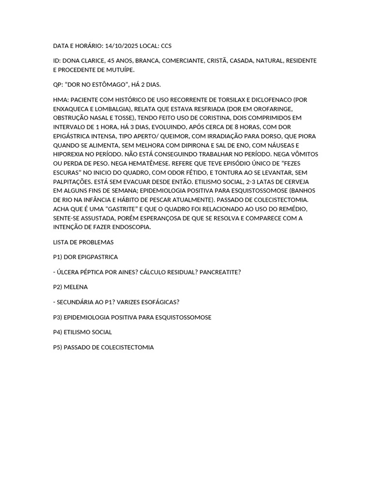 Registro Dor Abdominal e Melena | PDF