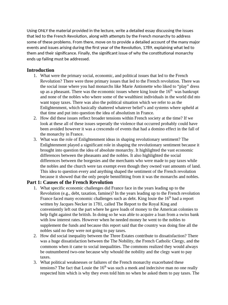 LEC 1 Format Causes and Early Stages of The French Revolution | PDF ...