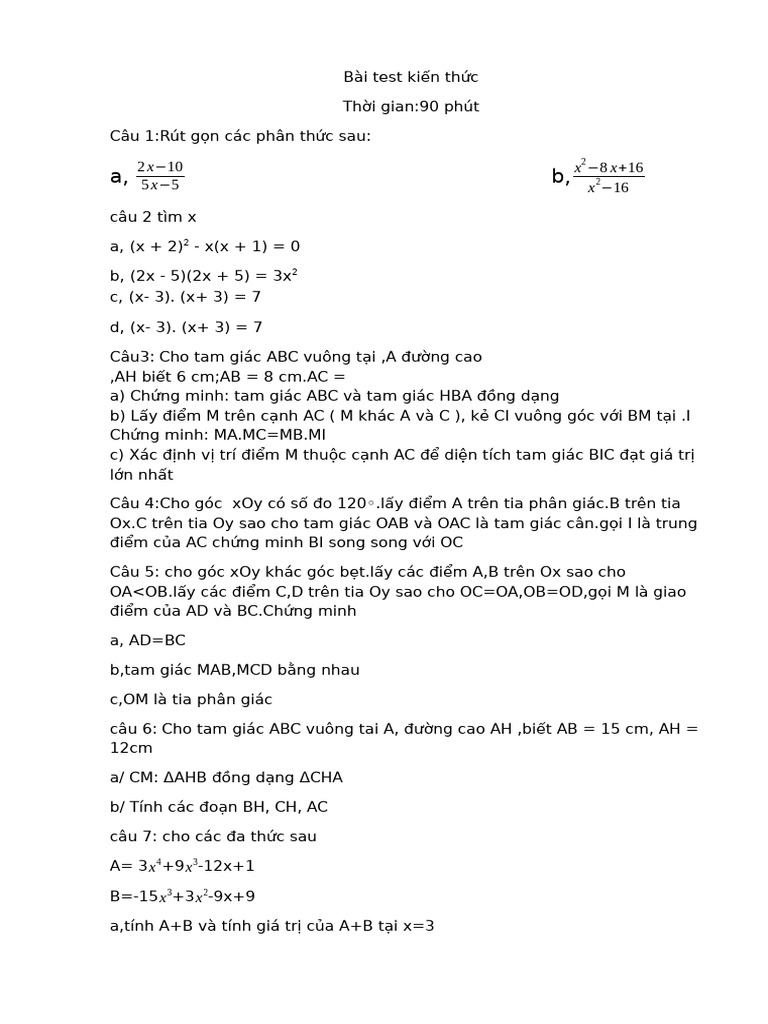 Bài Test Kiến Thức | PDF